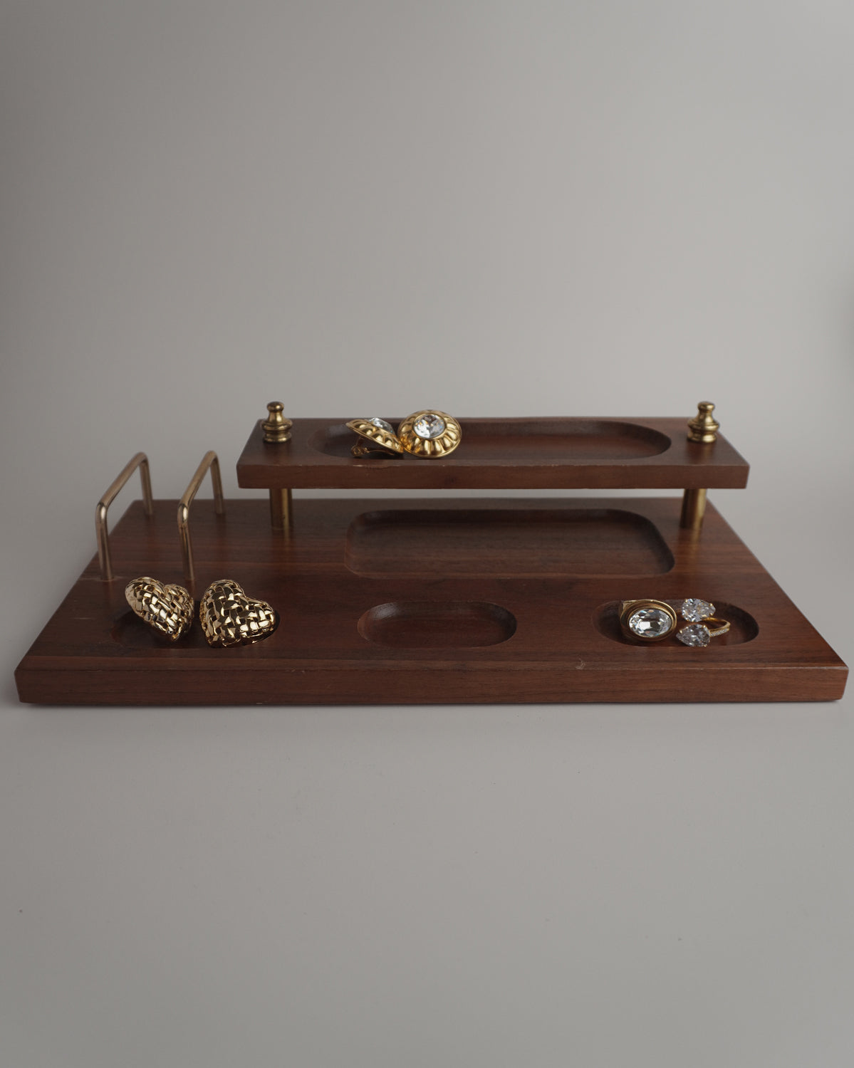 VINTAGE WALNUT & BRASS DESK VALET - 2 TIER – Julia Vaughn